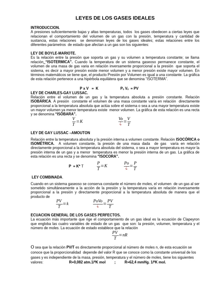 Leyes de Los Gases Ideales | PDF | Gases | Mole (Unidad)