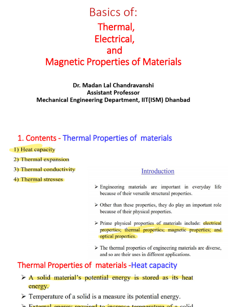 Basics of Thermal, Electrical and Magnetic Properties F | PDF ...