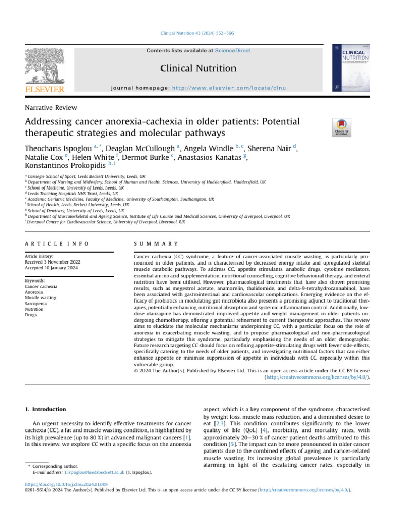 Cancer Cachexia in Older Patients: Strategies | PDF | Appetite ...