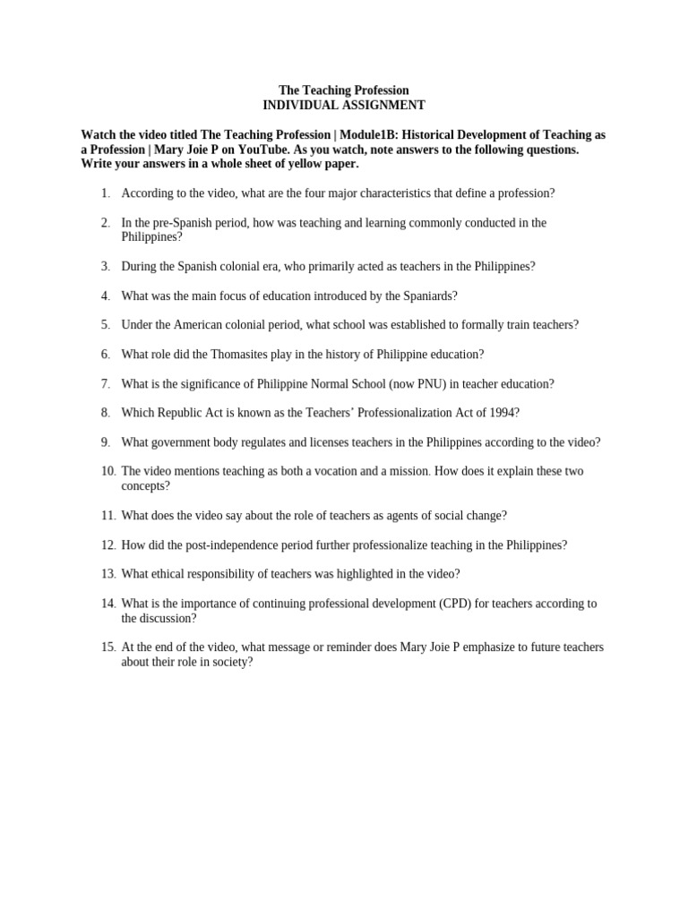 The Teaching Profession Assignment | PDF