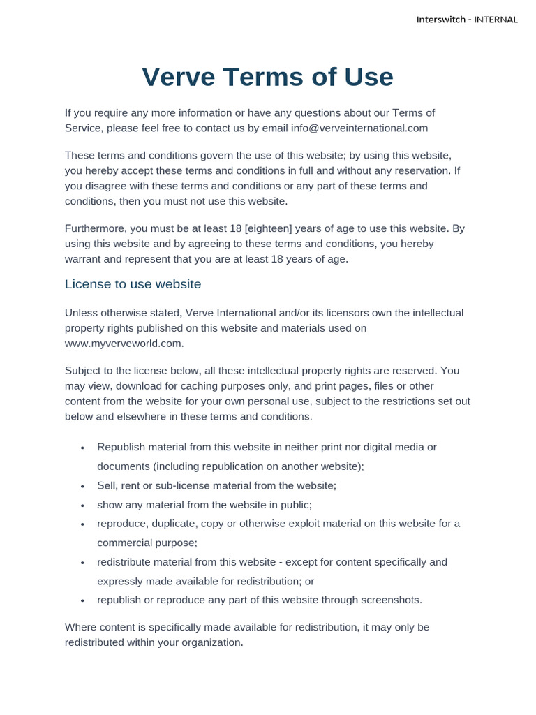 Verve Terms of Use Update | PDF | Legal Liability | Indemnity