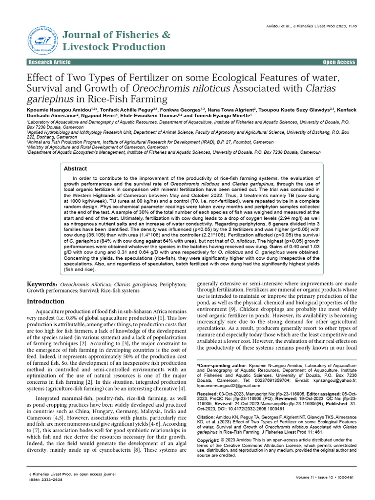 effect-of-two-types-of-fertilizer-on-some-ecological-features-of-water-survival | PDF | Nitrate