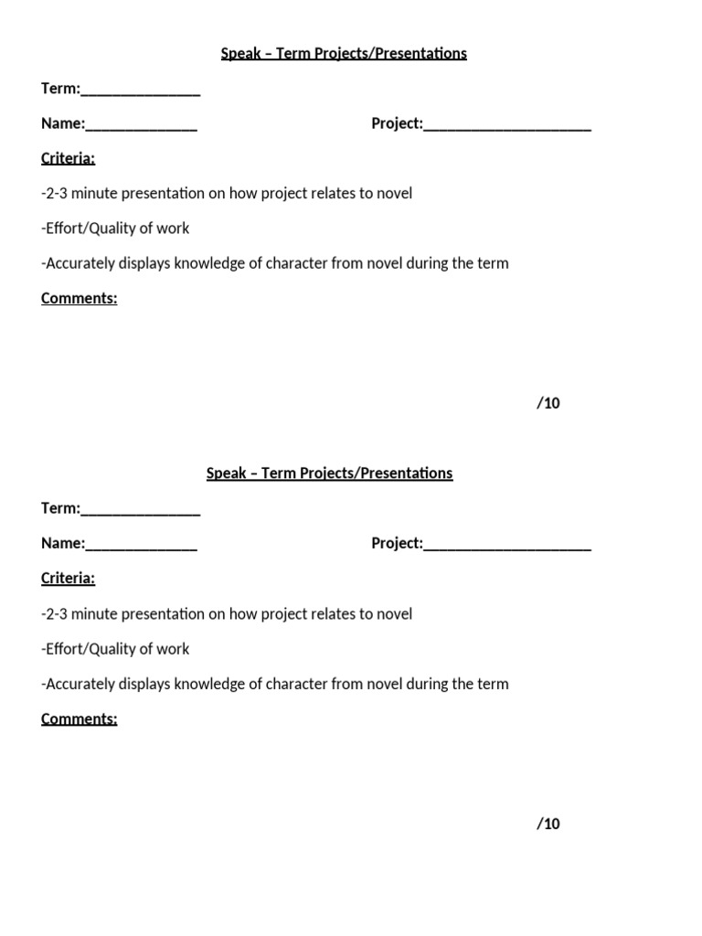 Speak Term Assignment Marking Sheet | PDF