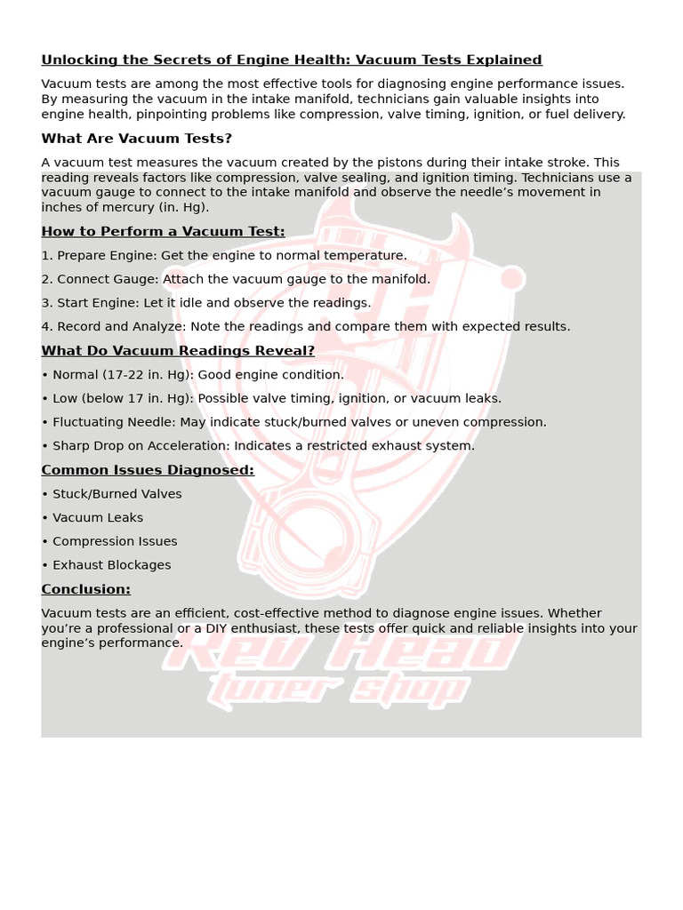 Vacuum Tests for Engine Health Diagnosis | PDF