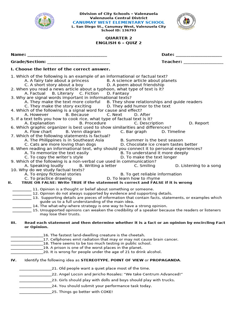 Summative Test 2 Quarter 2 English Ap and Esp | PDF