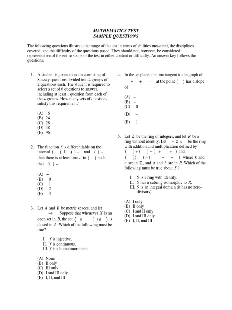 New Math Sample Questions | PDF | Basis (Linear Algebra) | Vector Space