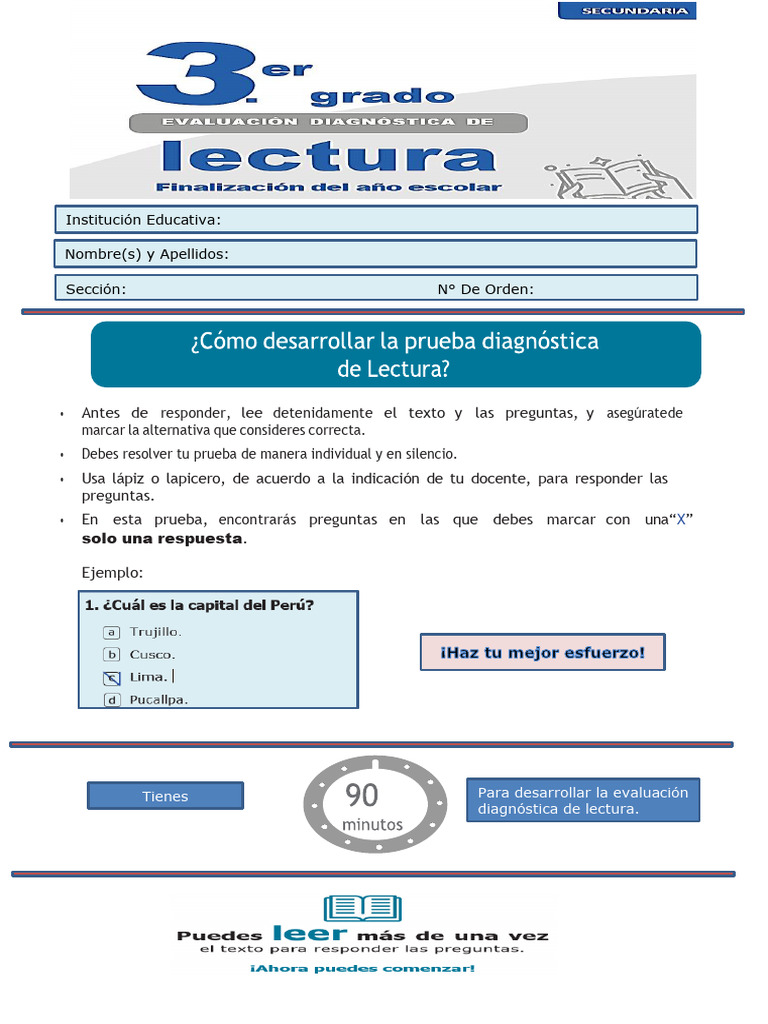 Prueba Diagnóstica de Lectura-Finalización Del Año Esc. 3° Grado-Ros | PDF | Bienestar ...