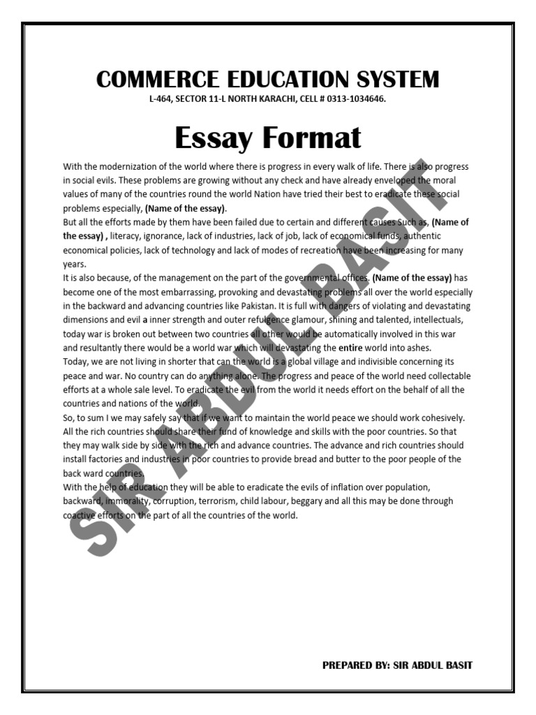 Essay Pattern English 1 | PDF
