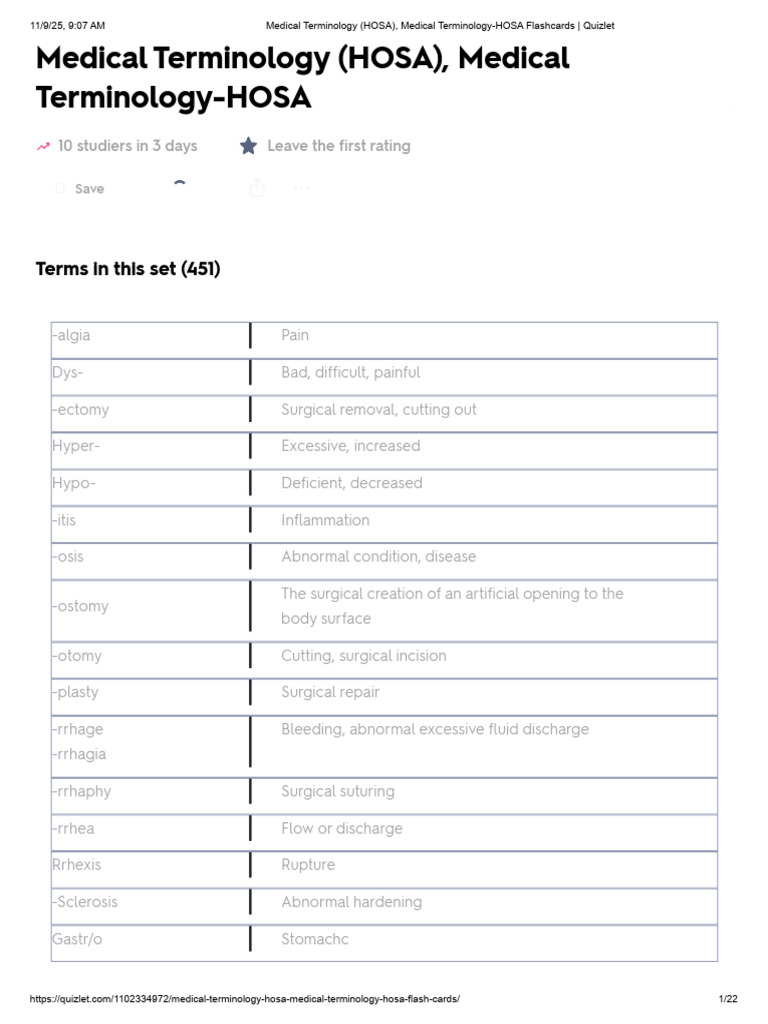 Medical Terminology (HOSA), Medical Terminology-HOSA Flashcards ...