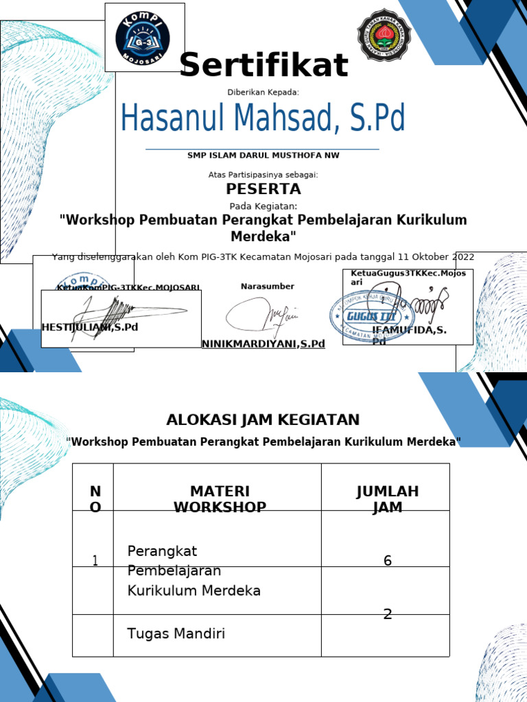 Sertifikat Workshop - Pembuatan Perangkat Ajar | PDF