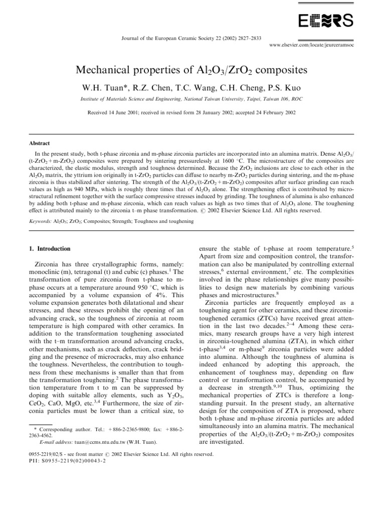 Mechanical Properties of Al2O3 + ZrO2 Composites | PDF | Zirconium ...