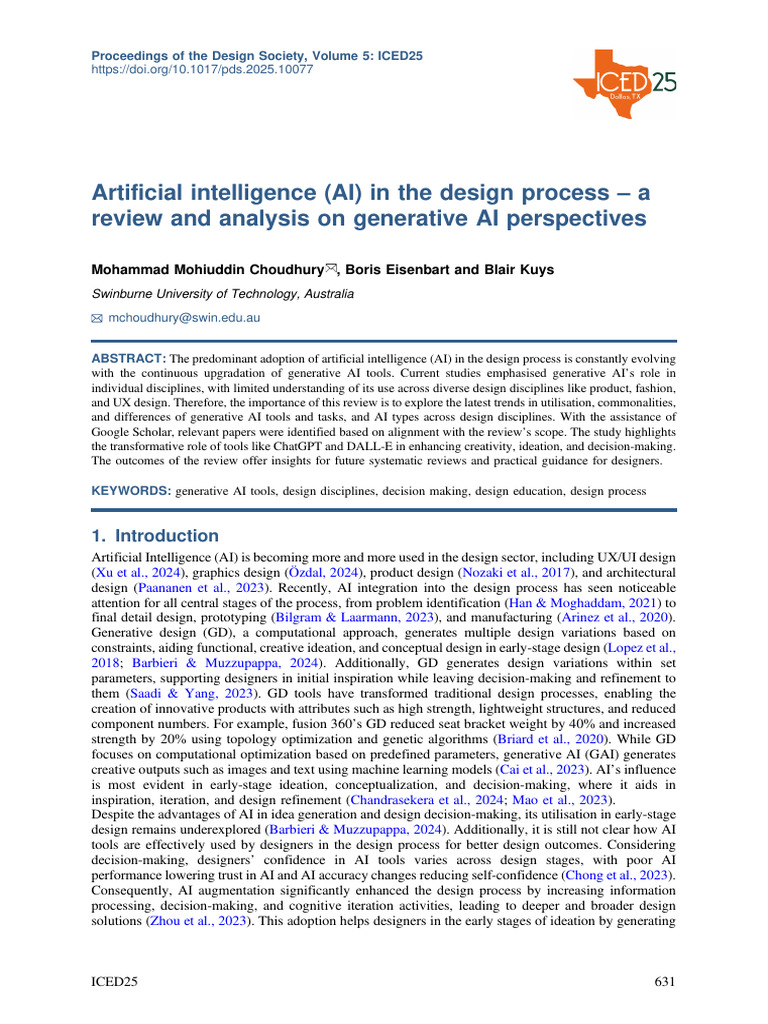 Artificial Intelligence Ai in the Design Process a Review and Analysis ...