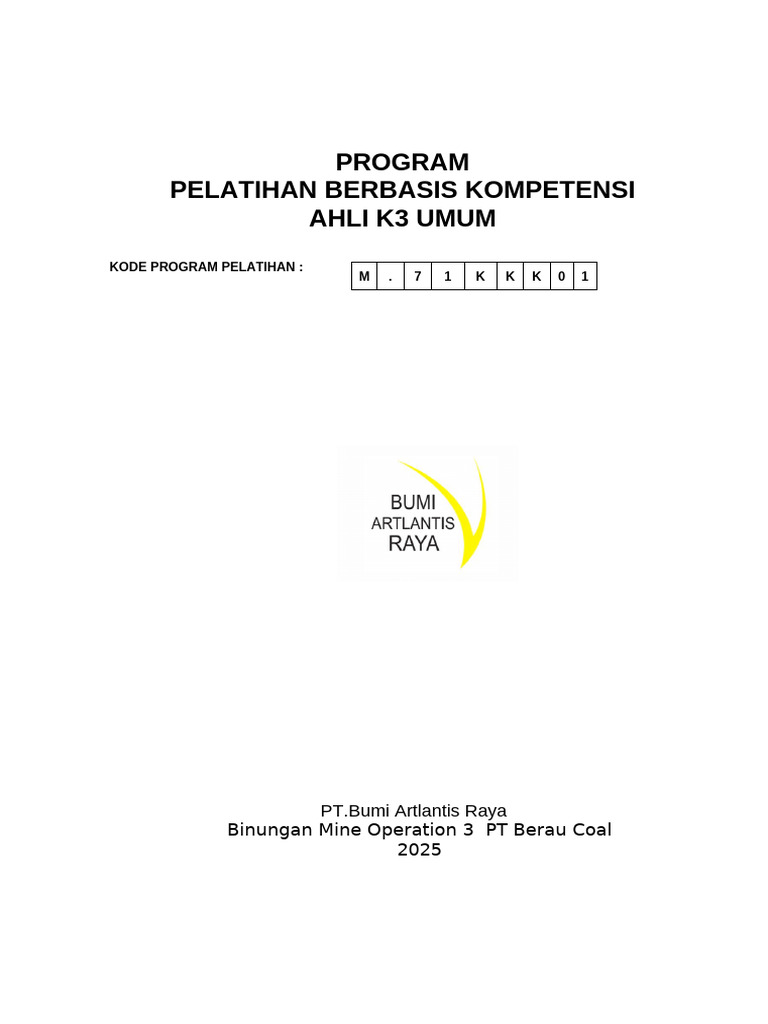 Kelompok Pekerjaan 1 - Program Pelatihan Kerja Berbasis Kompetensi (PBK) | PDF
