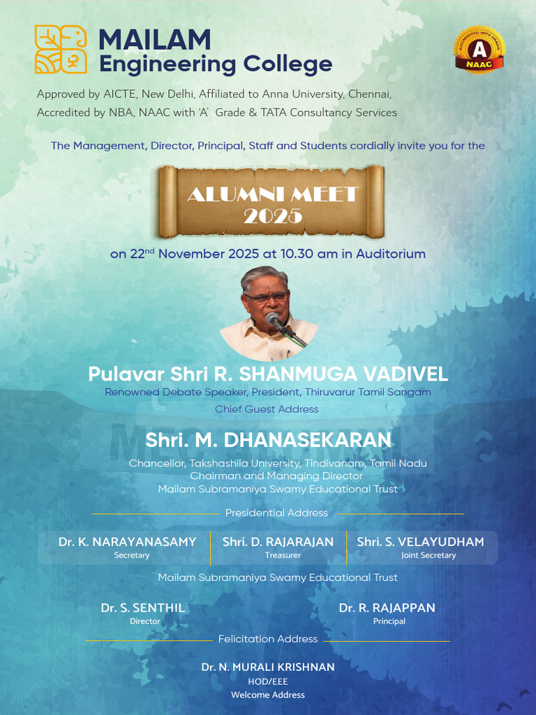 Alumni Meet 2025 at Mailam Engineering | PDF
