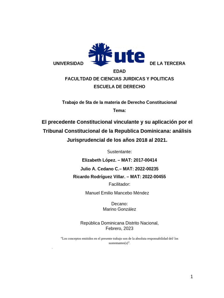 Julio A. Cedano C-Trabajo de Quinta | PDF | Caso de ley | Precedente