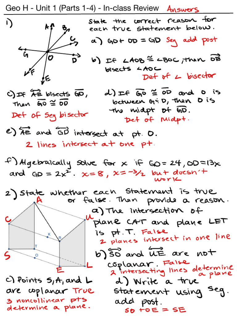 Geo Honors Intro to Geo in-class Review Answers | PDF | Elementary ...