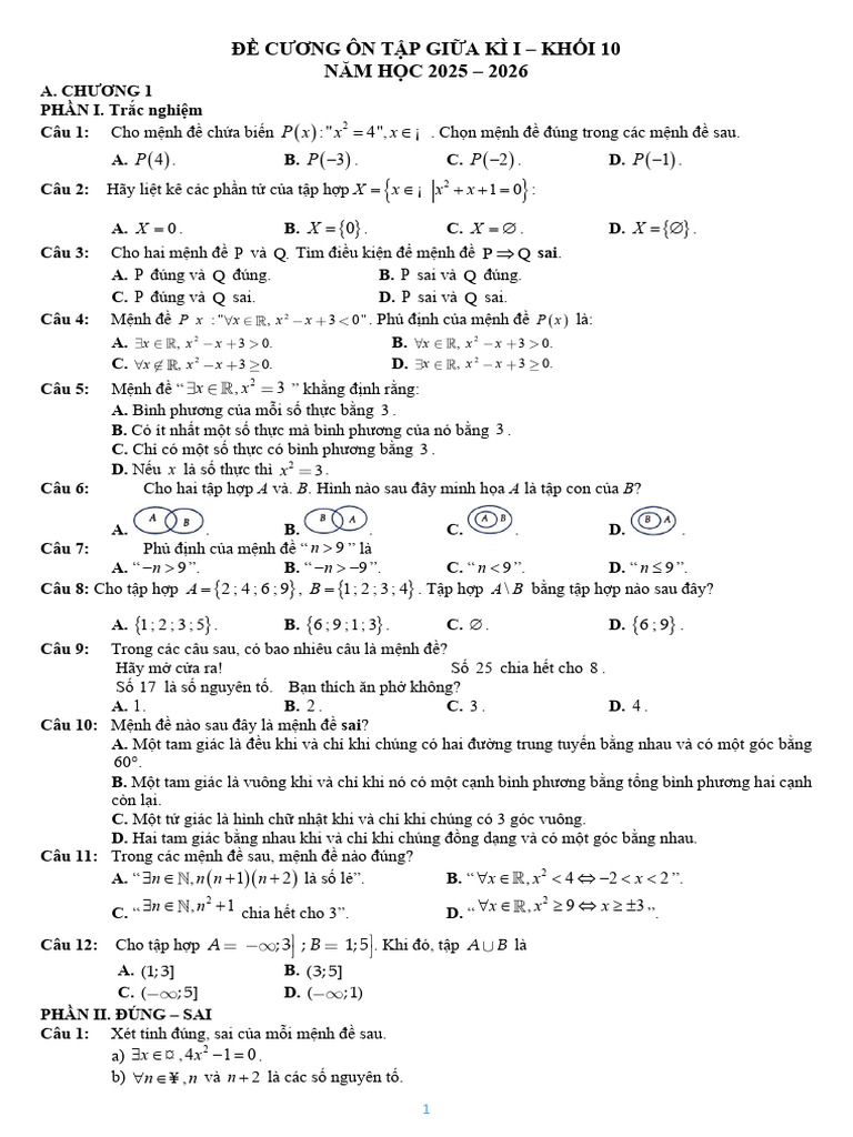 Đề Cương Ôn Tập Giữa Kì i - k10 - Hs | PDF