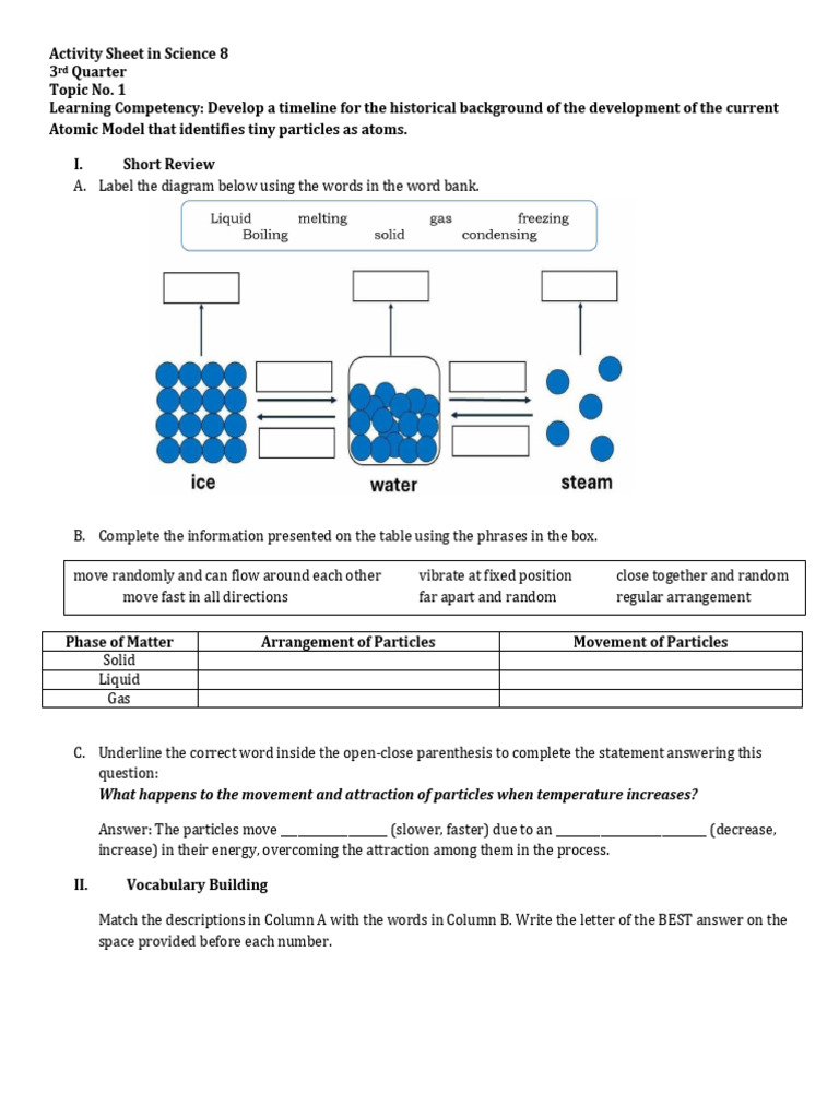 Grade8 Atom Worksheet and Tests | PDF | Electron | Proton