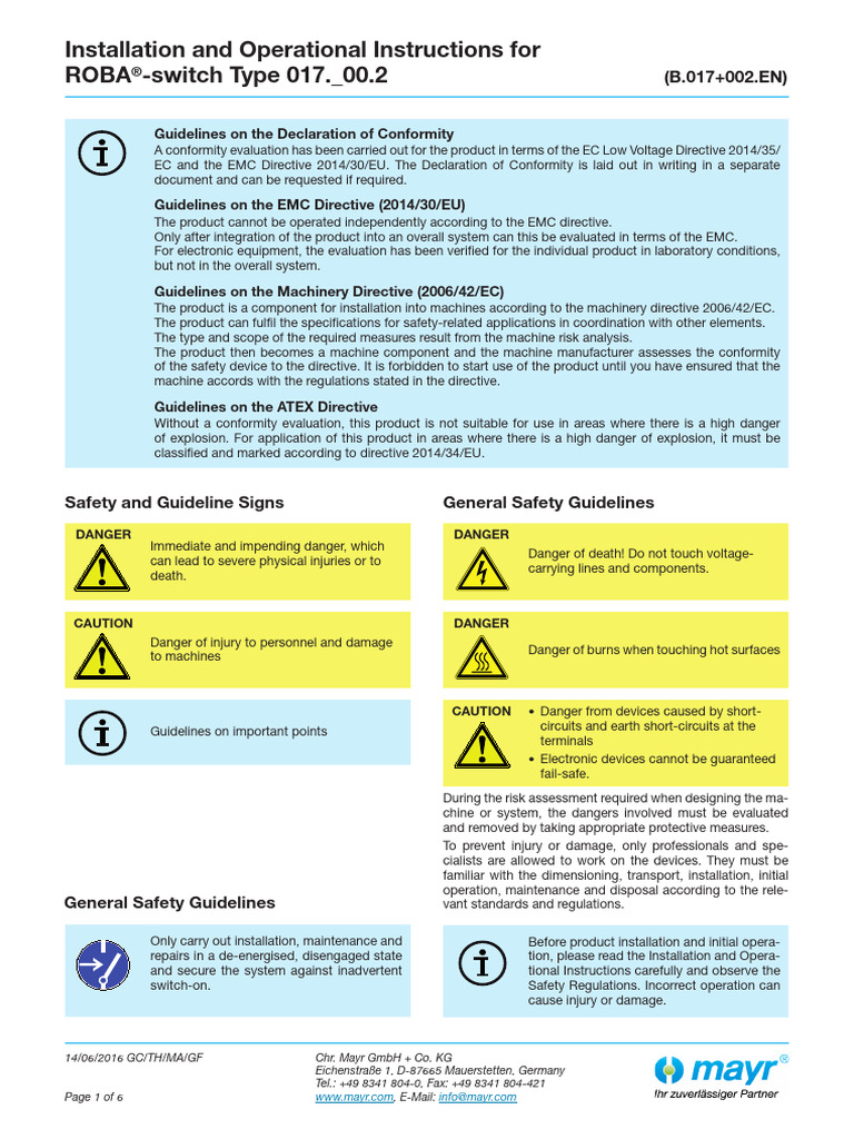 ROBA®-switch Type 017 Installation Guide | PDF | Rectifier ...