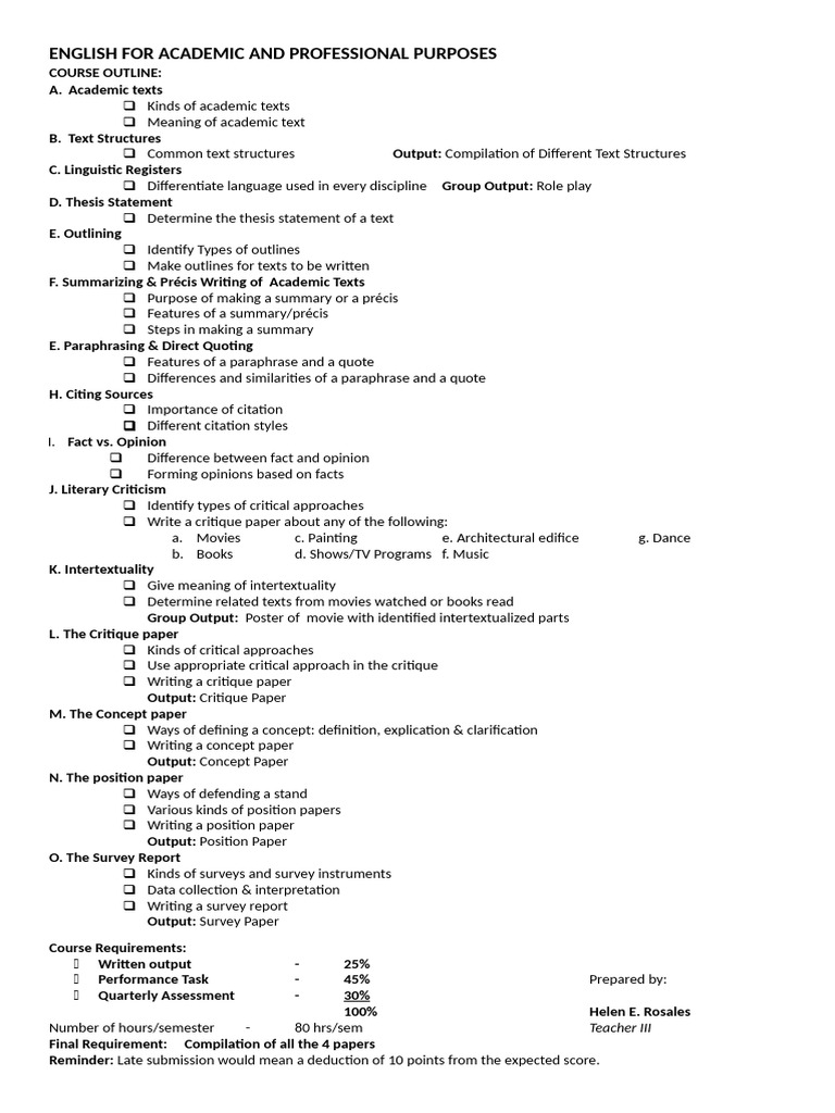 Academic and Professional English Course | PDF
