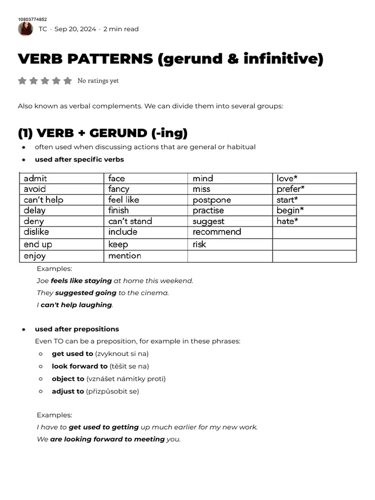 VERB PATTERNS (Gerund & Infinitive) | PDF | Verb | Semantic Units