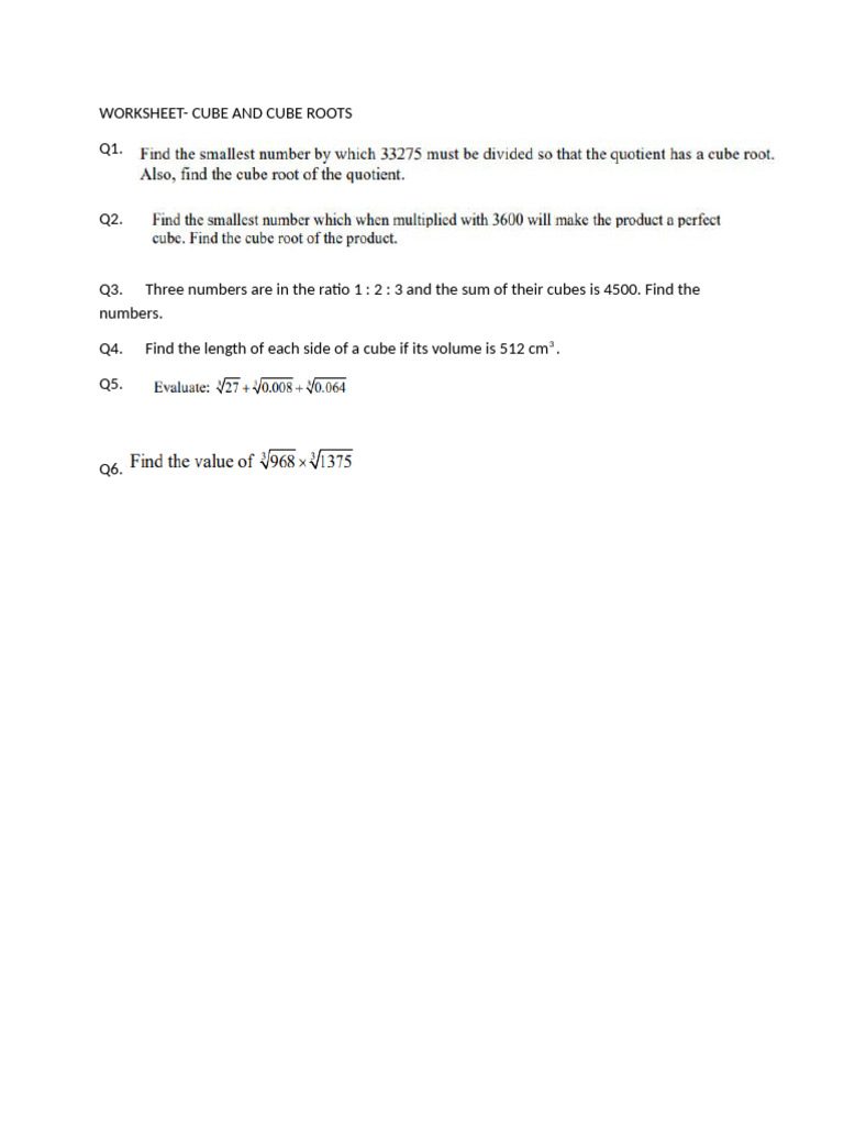 Cube and Cube Roots Worksheet | PDF