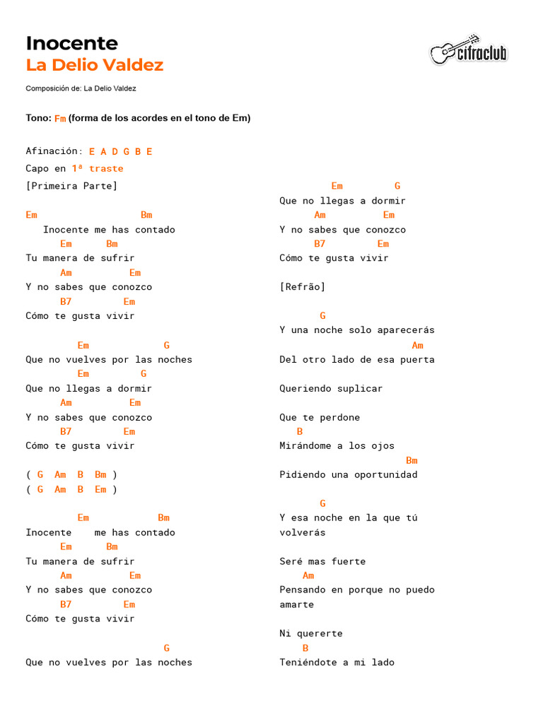 Letra de "Inocente" de La Delio Valdez | PDF