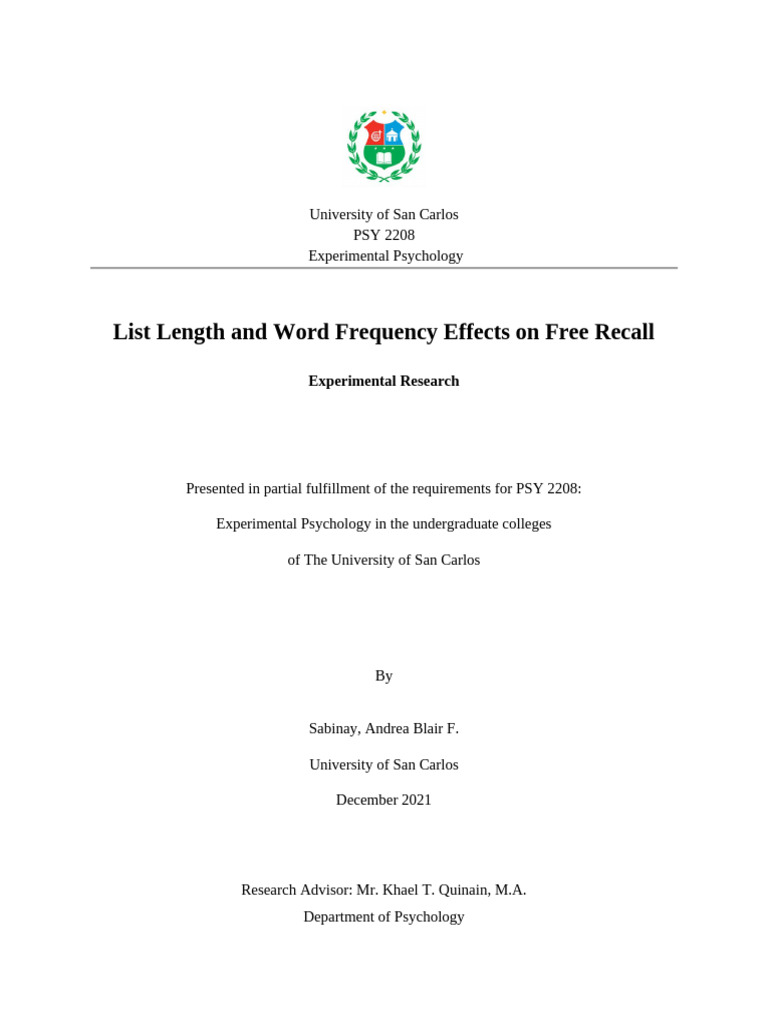 List Length and Word Frequency Effects on Recall | PDF | Recall (Memory ...