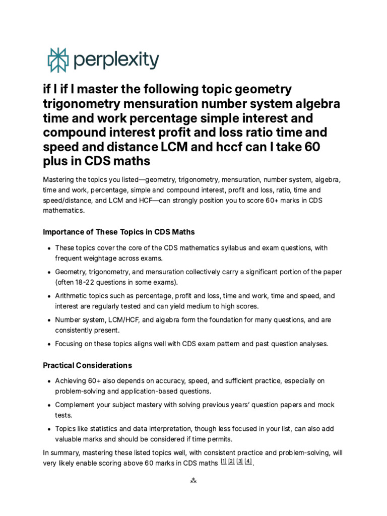 CDS Maths Success: Key Topics to Master | PDF | Mathematics | Geometry