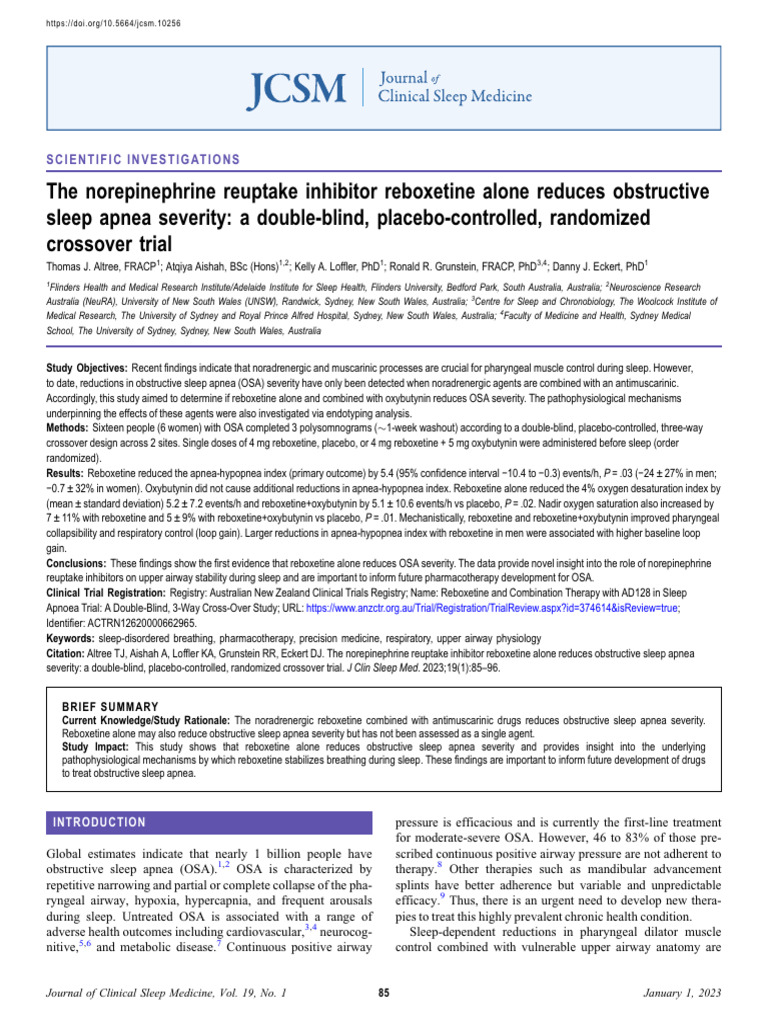 Altree Et Al The Norepinephrine Reuptake Inhibitor Reboxetine Alone ...