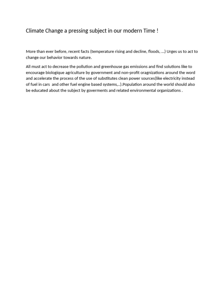 Climate Change A Pressing Subject in Our Modern Time | PDF