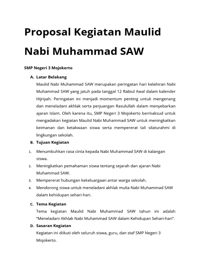 Proposal Kegiatan Maulid Nabi di SMP 3 Mojokerto | PDF