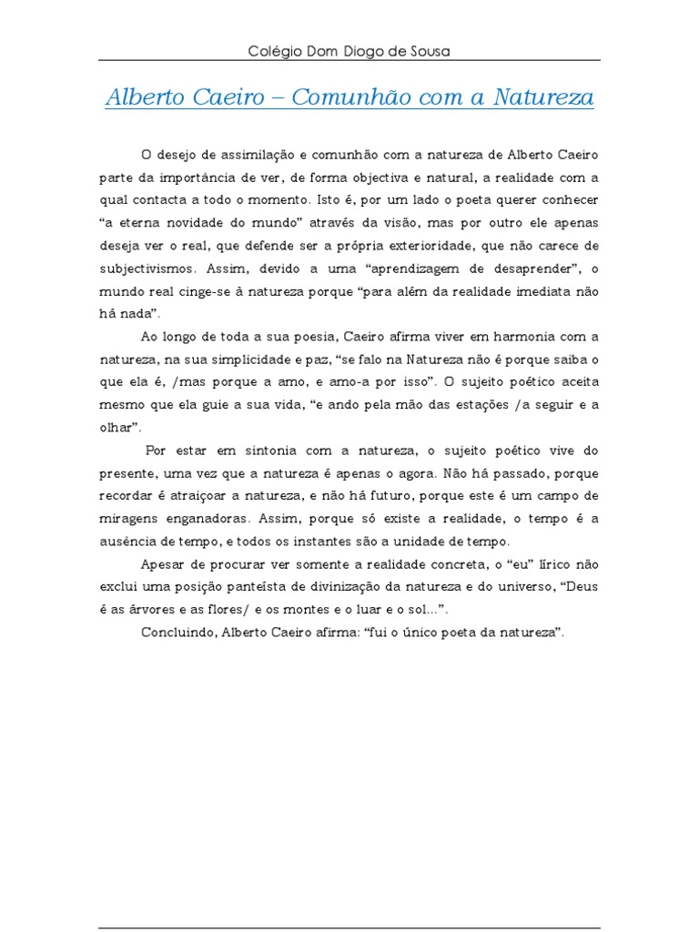 Alberto Caeiro - Comunhão Com A Natureza | PDF | Poesia