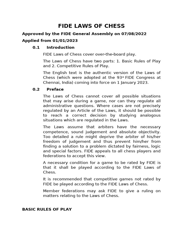 FIDE Chess Laws 2023 Overview | PDF | Traditional Board Games ...