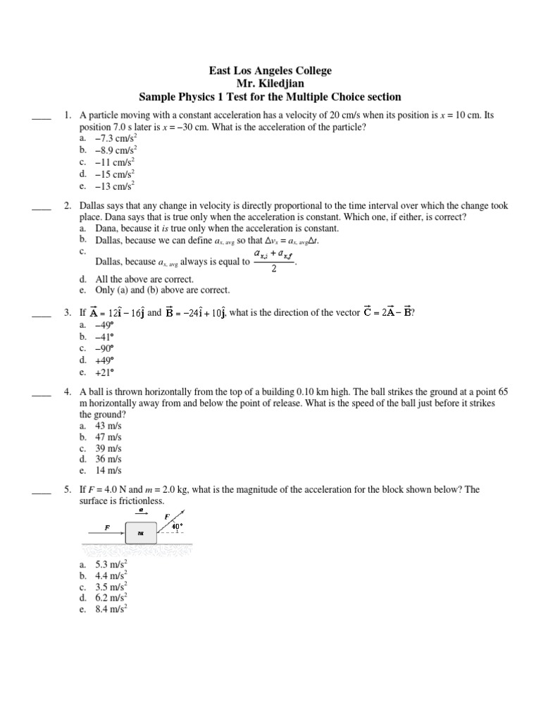 Physics 1 Sample Multiple Choice Problems | PDF | Rotation Around A ...
