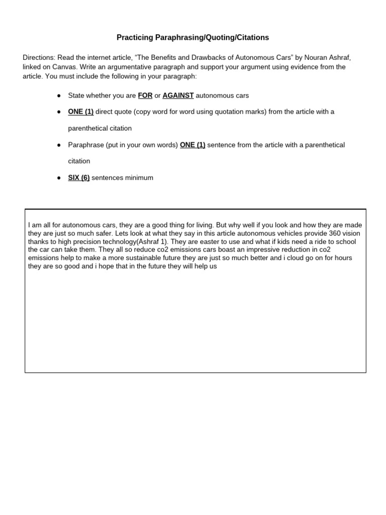 6.4 Paraphrasing - Quoting - Summarizing - Citations Practice | PDF