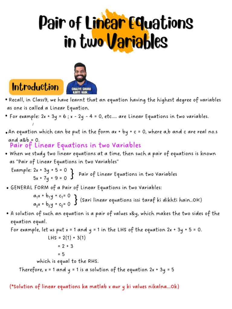 Linear Equation | PDF | Equations | System Of Linear Equations