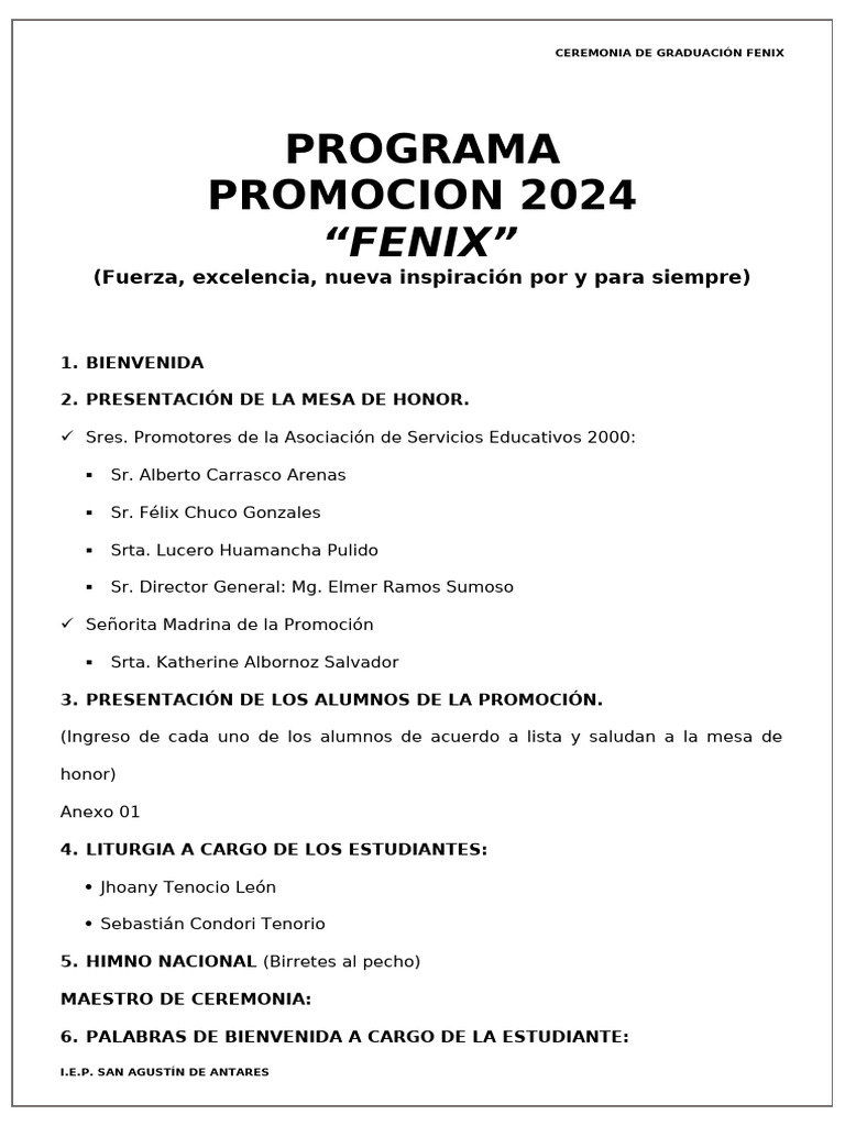 Programa de Ceremonia de Promocion 2025 | PDF
