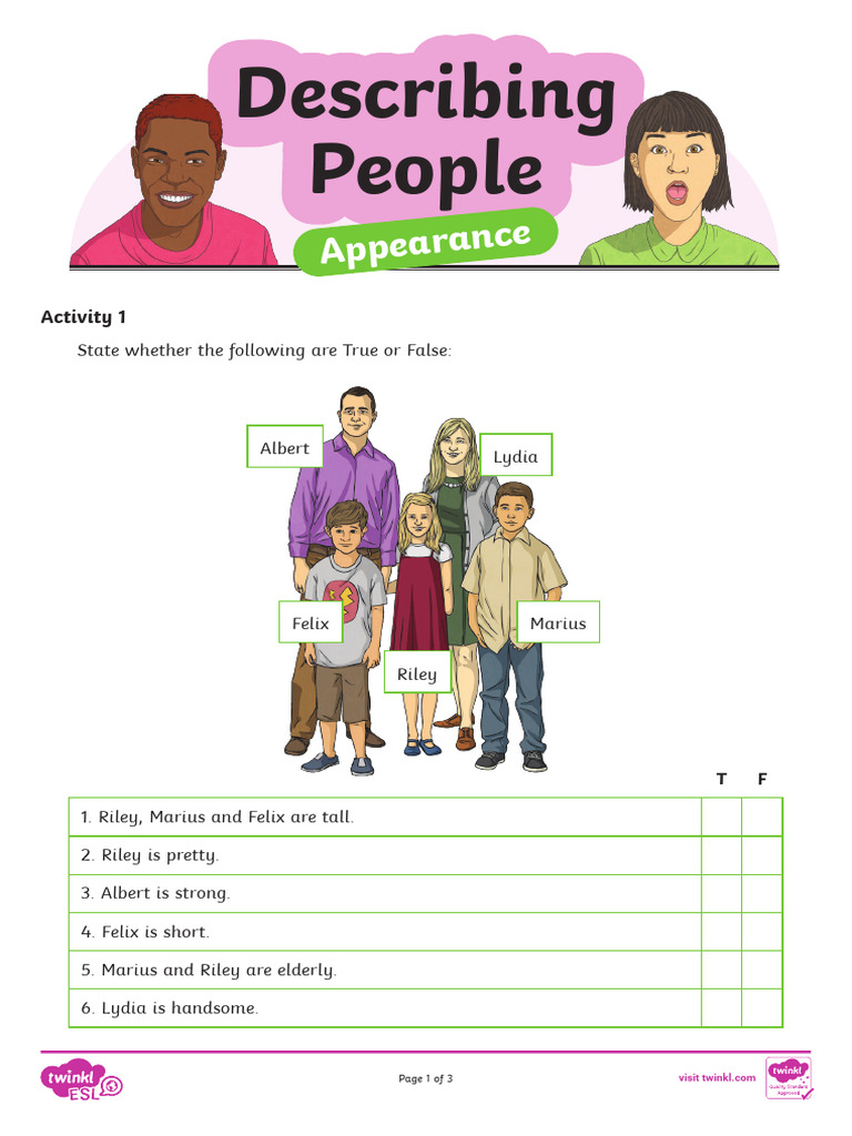 Describing People Appearance Teens A2 | PDF | English As A Second Or ...