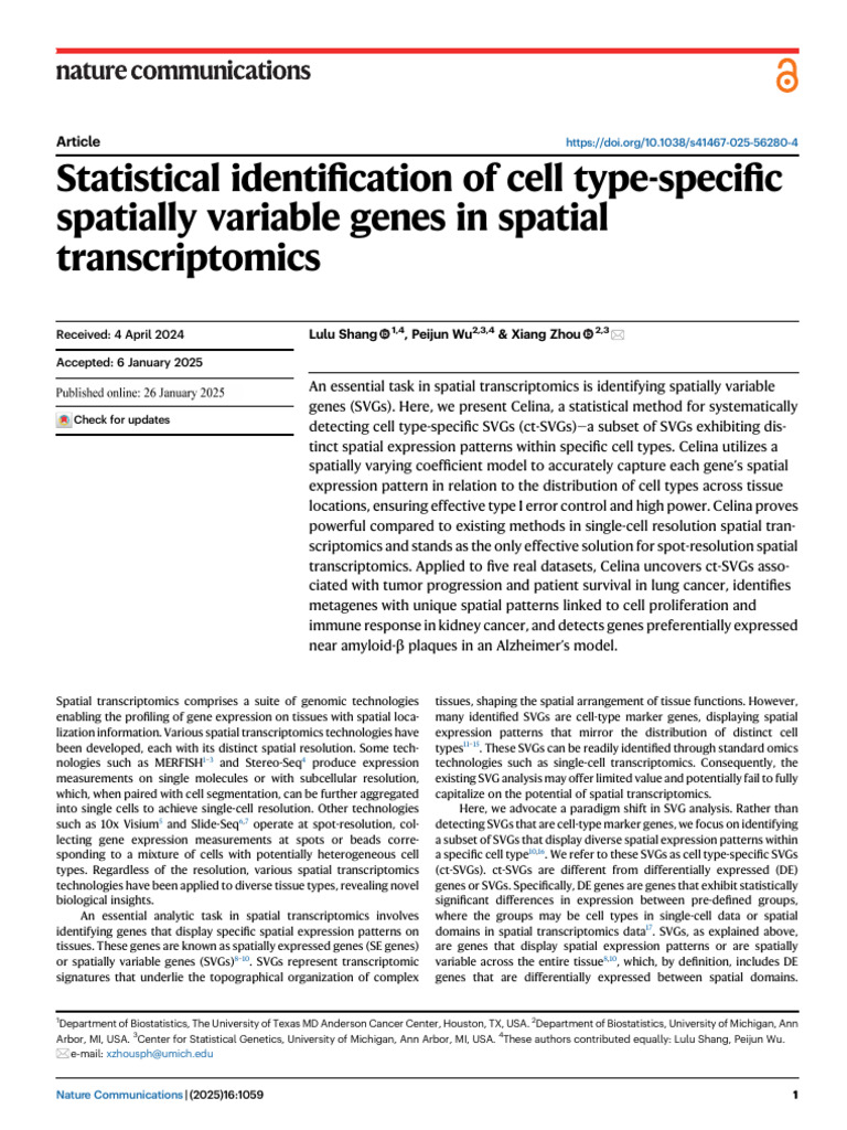 Statistical Identi Cation of Cell Type-Speci C Spatially Variable Genes in Spatial ...