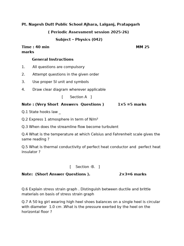 Physics Assessment 2025-26 Guide | PDF