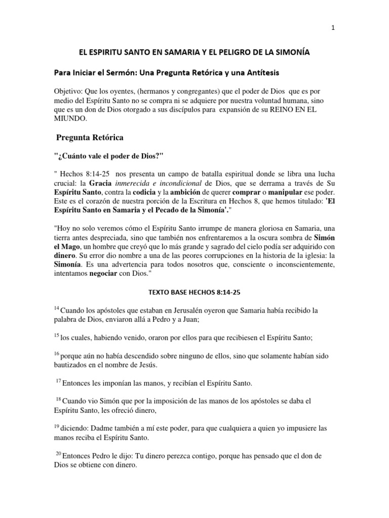 Predica Hechos 8 - 14-25 | PDF | espíritu Santo | Cristo (título)