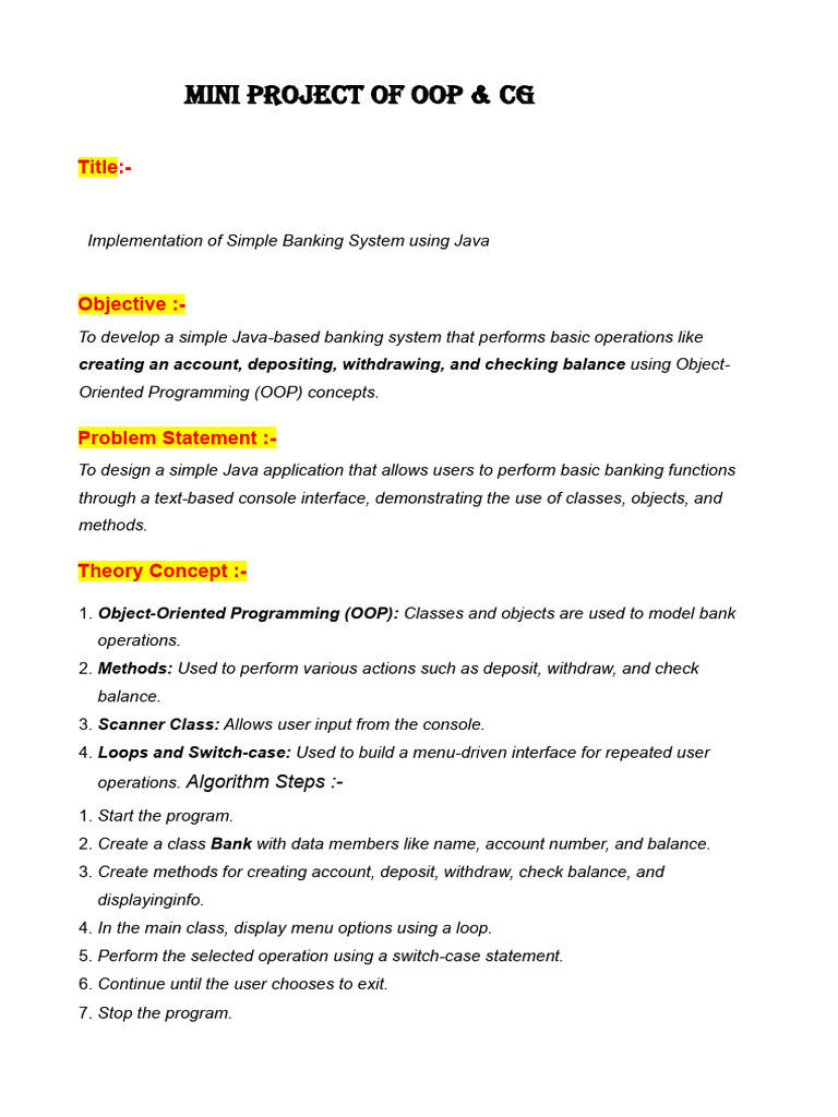 Banking System Mini Project | PDF | Object Oriented Programming ...