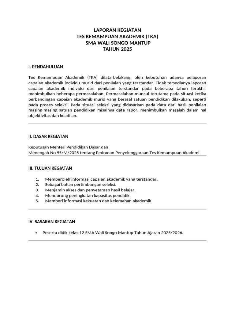 LAPORAN KEGIATAN Tka | PDF
