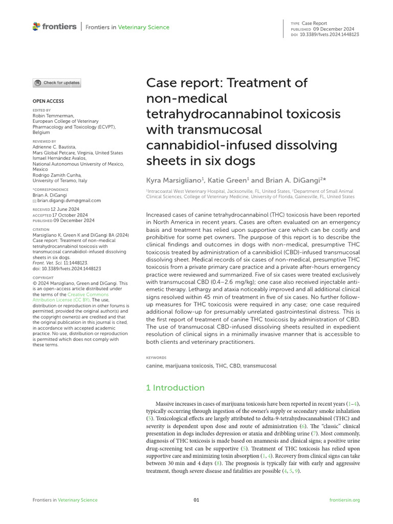 Case Report Treatment of Non-Medical Tetrahydrocannabinol Toxicosis ...