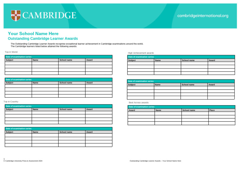 Outstanding Cambridge Learner Awards Awards Poster Template | PDF