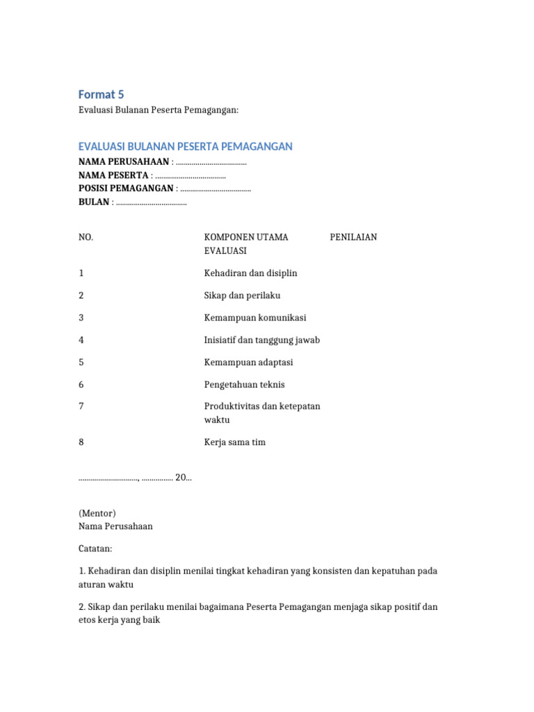 Evaluasi Pemagangan | PDF