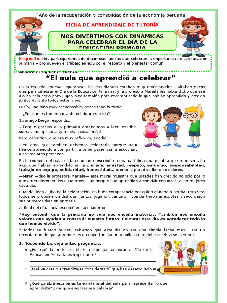 Ficha-mierc-tut-nos Divertimos Con Dinámicas Para Celebrar El Día de La Educación Primaria | PDF ...
