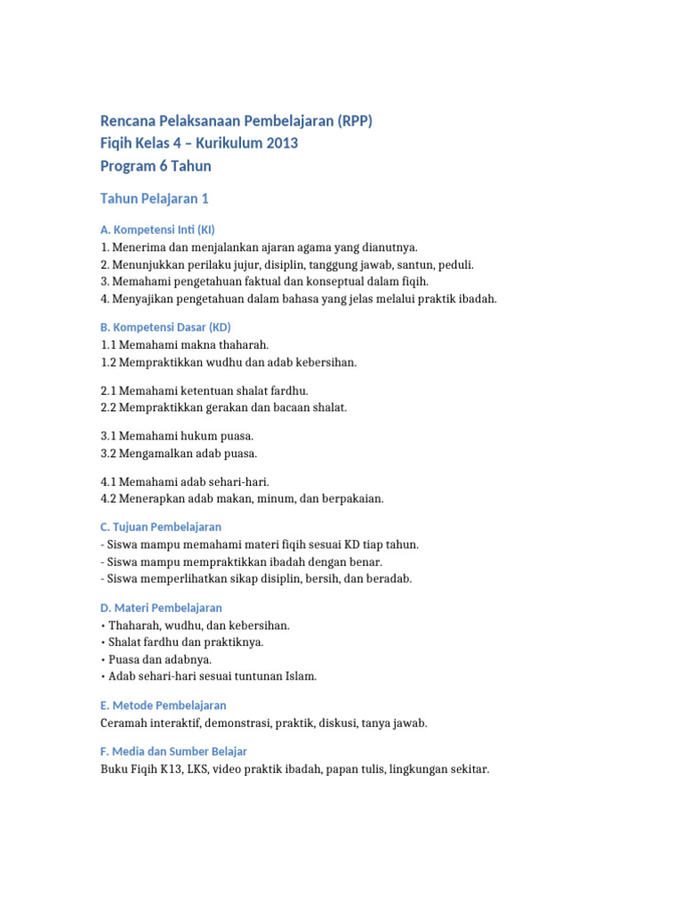 RPP Fiqih Kelas4 K13 Program6Tahun | PDF