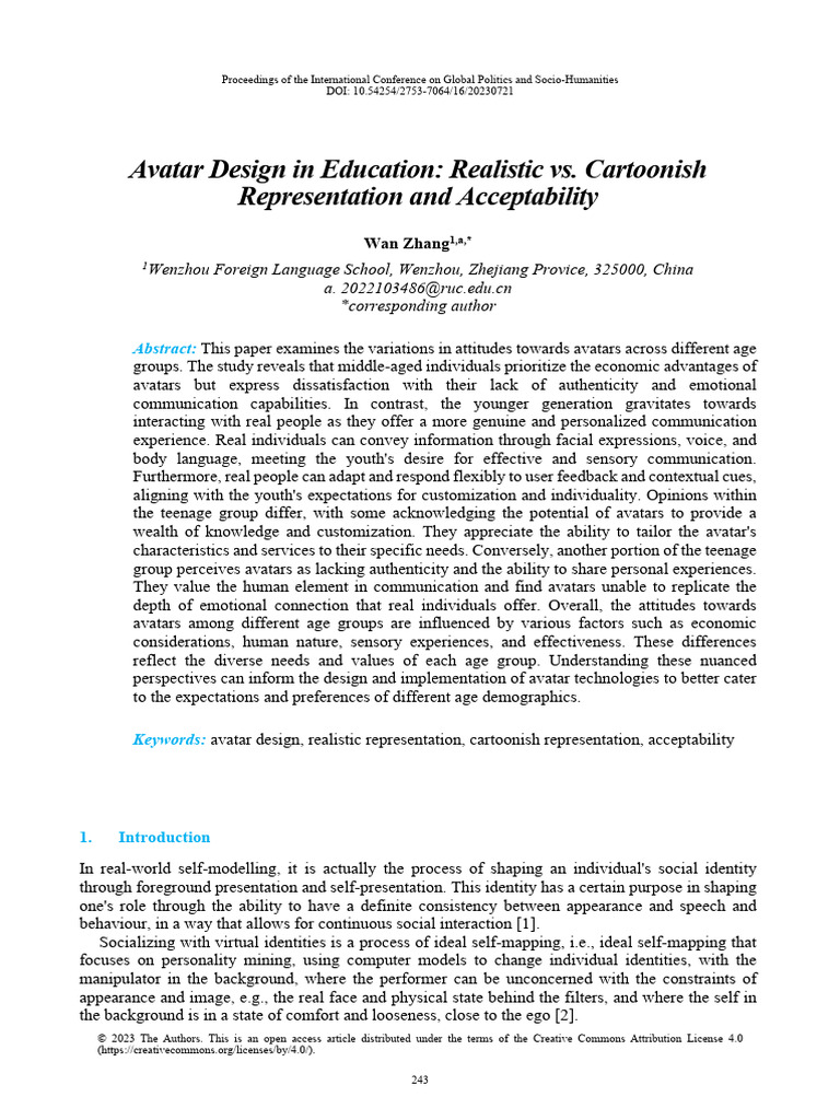 Avatar Design in Education Realistic Vs Cartoonish | PDF | Survey ...